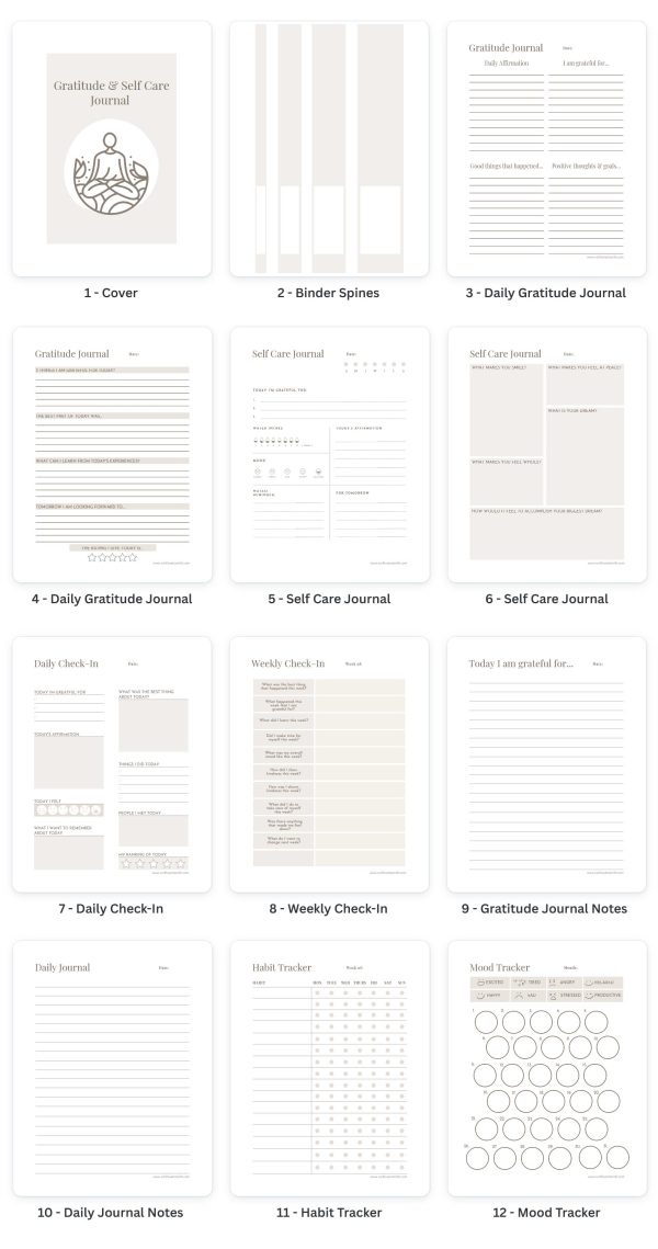 Gratitude & Self Care Journal Template Canva