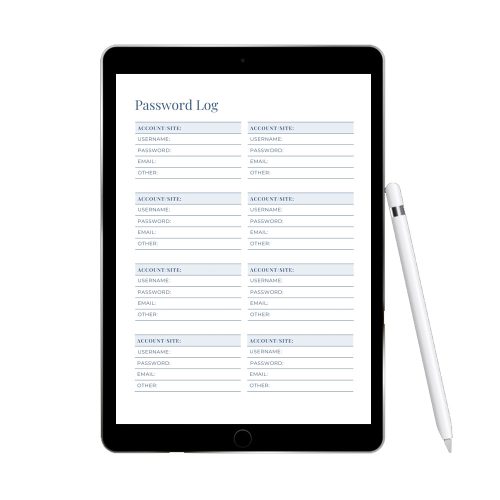Printable Password Log